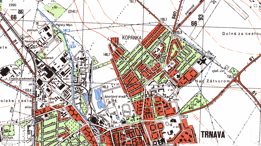 Vývoj územia na mapách :: Trnava Kopánka
